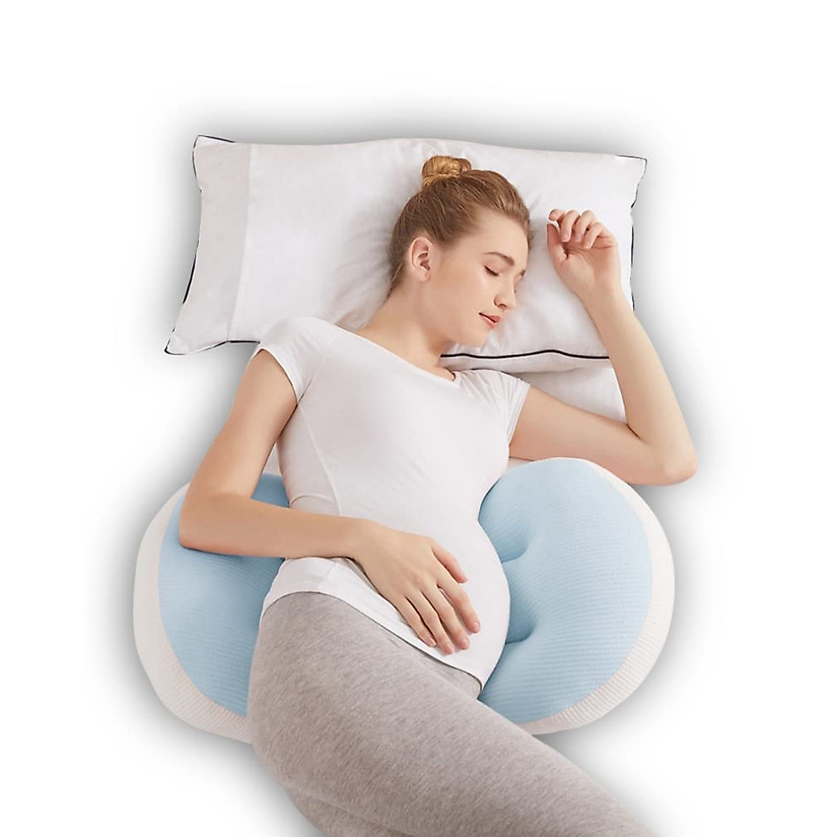 WYXunPlanet Soft Maternity Pillow | U-Shaped Design | Detachable Extension | Full Body Comfort & Pregnancy Relief (Blue)