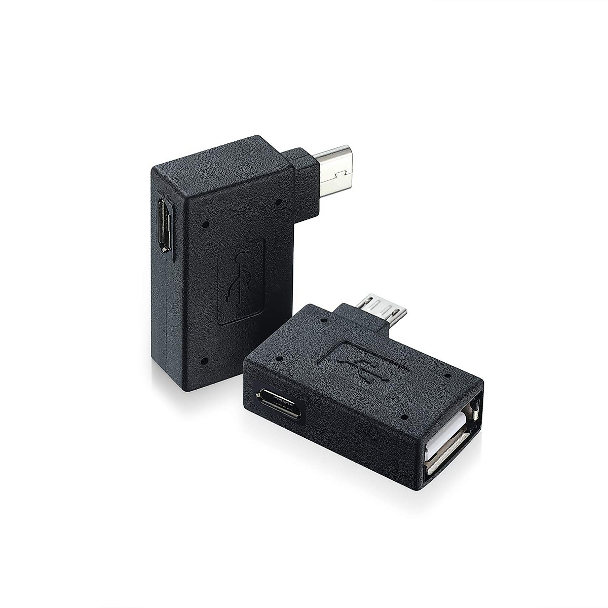 ZYF Micro USB OTG Adapter 90 Degree (Left + Right) Angled with Micro USB Charging Port for Firestick, Streaming TV Stick, PlayStaion Classic, Chromecast, Android Phone or Tablet - 2 Pack