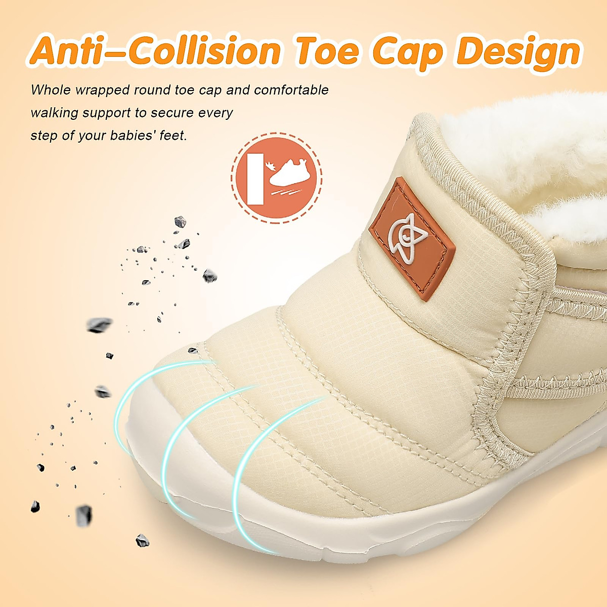 QFH Unisex-Child Cold Weather Boots Slip On Shoes Toddler Boots Hook and Loop Toddler Shoes Pre Walkers Shoes for Babies Beige 18-24 Months Infant