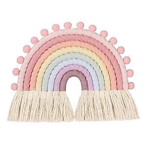 JILPAK Large Rainbow Wall Hanging, Pastel Fiber Rainbow Wall Hanging, Macrame Rainbow Wall Hanging Nursery Boho Decor Kids Room (10 x 14 inches)