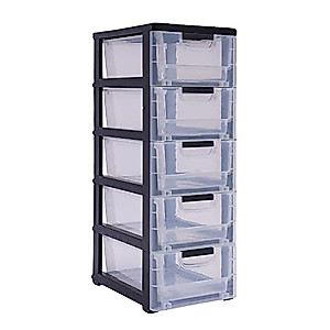 Stackable Plastic Storage Drawers with Wheels Plastic Storage Cabinet with 5 Drawers Clothes Storage Tower