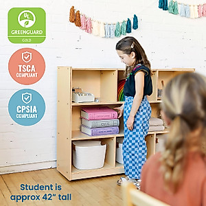 ECR4Kids 8-Compartment Mobile Storage Cabinet, 36in, Classroom Furniture, Natural