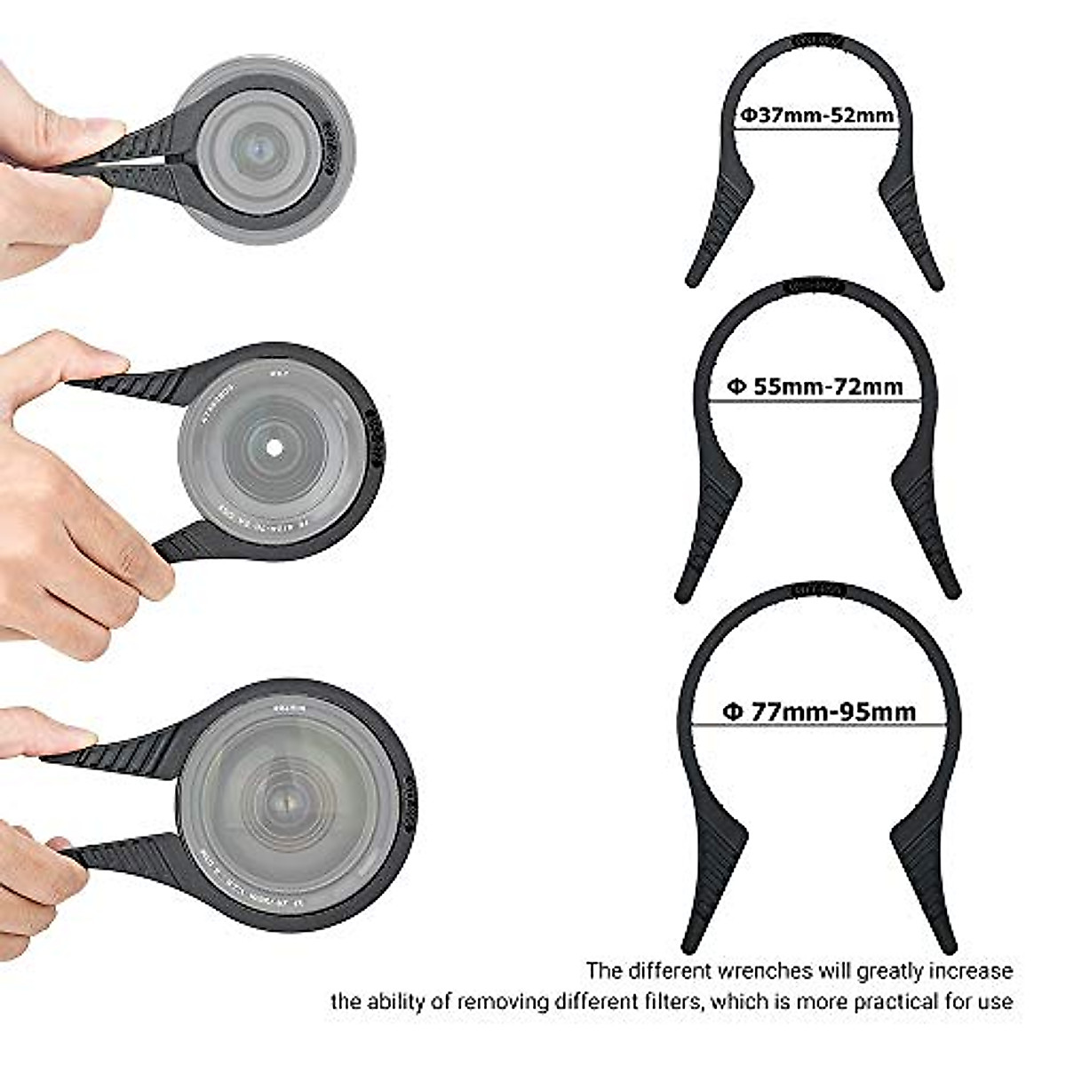 3 Packs Camera Lens Filter Wrench Kit, CPL UV ND Filter Removal Wrench Tool Set, Fit 37mm-52mm 55mm-72mm 77mm-95mm Lens Thread for Canon Nikon Sony Fujifilm Olympus Panasonic and Other Camera