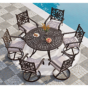 PHI VILLA Cast Aluminum Outdoor Patio Swivel Dining Chairs, Extra Wide Armrest Chairs with Seat Cushion, Casting Aluminum Back for All Weather, Set of 2
