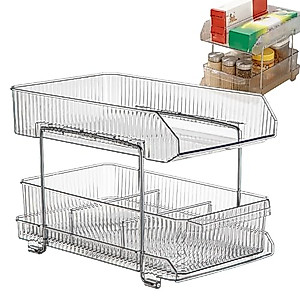 Shelfing Cart, Extensive Under Sink Shelf, Effortless Kitchen Storage Racks, 2-Tier Clear Kitchen Storage Rack, Secure Kitchen Pantry Organizers, 2-tier Stackable Storage Shelves for Kitchen Use