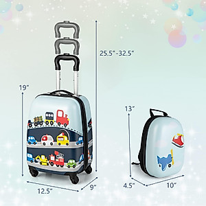 GYMAX Kids Carry On Luggage Set, 12" & 16" 2PCS Rolling Suitcase (Little Airplane)