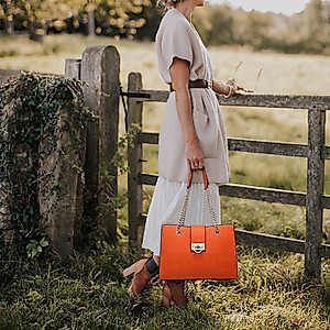 Dasein Women Fashion Tote Bags Handbag Purse Chain Shoulder Bag Top Handle Bag Hobo With Matching Clutch (Orange)