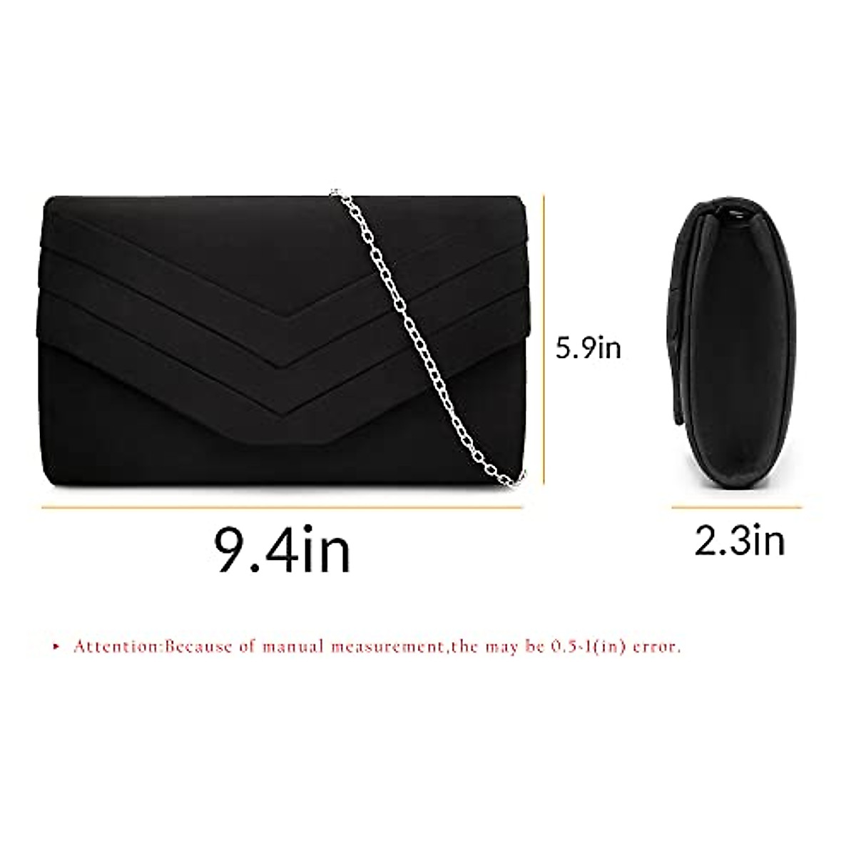 Milisente Clutch Purse for Women, Suede Envelope Evening Purses Crossbody Shoulder Clutch Bag (Black)