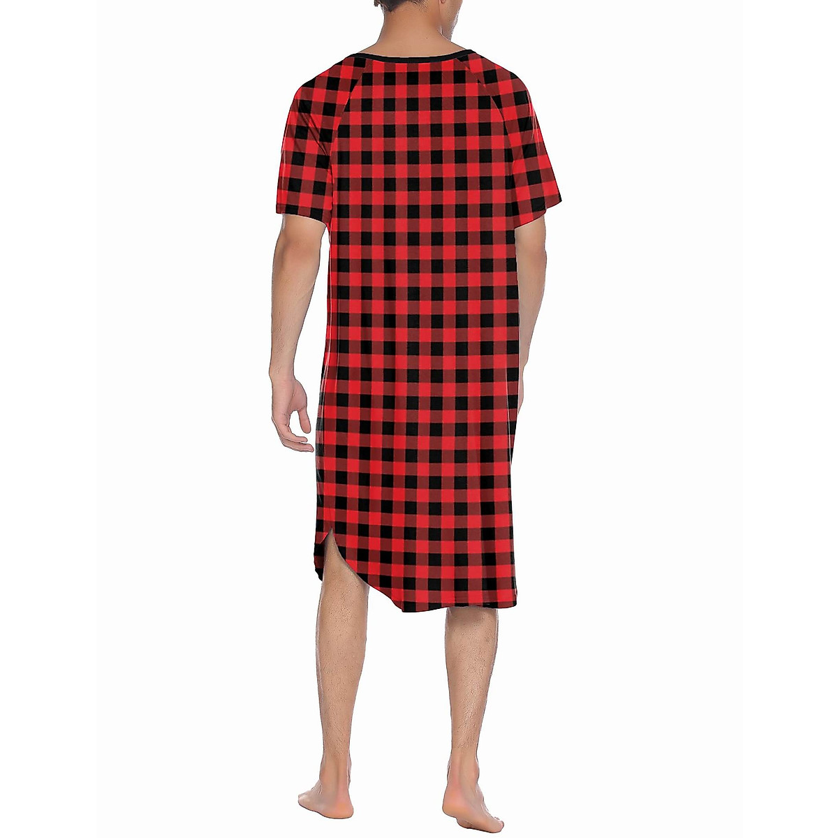 Ekouaer Sleepwear Men's Nightshirt Short Sleeve Pajamas Comfy Big & Tall Henley Sleep Shirt (PAT1,3XL)