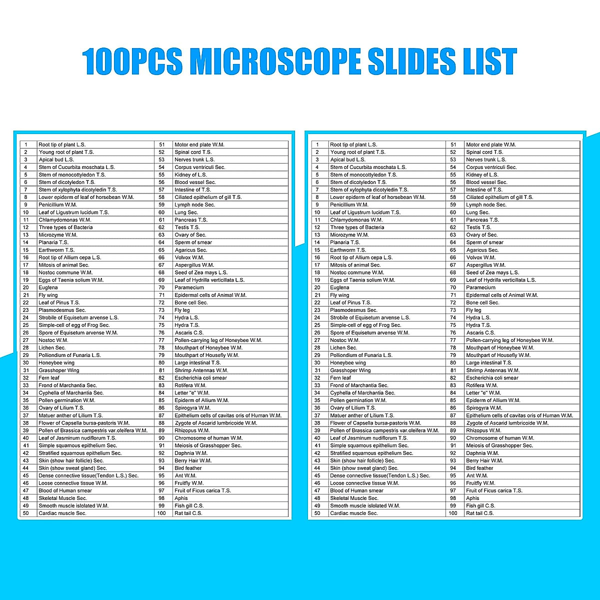 Microscope Slides, 100 Pcs Prepared Microscope Slides with Specimens for Kids Home School Class Learning