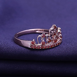 AFFY Round Cut Simulated Multi Stone Pocachoca Princess Style Engagement Wedding Crown Ring in 14k Rose Gold Over Sterling Silver with Ring Size 6.5