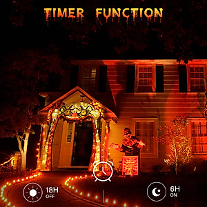 BOLWEO Orange Fairy Lights Outdoor Waterfroof 10ft 30 LED, Halloween String Lights Battery Opreated with Timer Clear Wire for Indoor & Outdoor Halloween Decorations