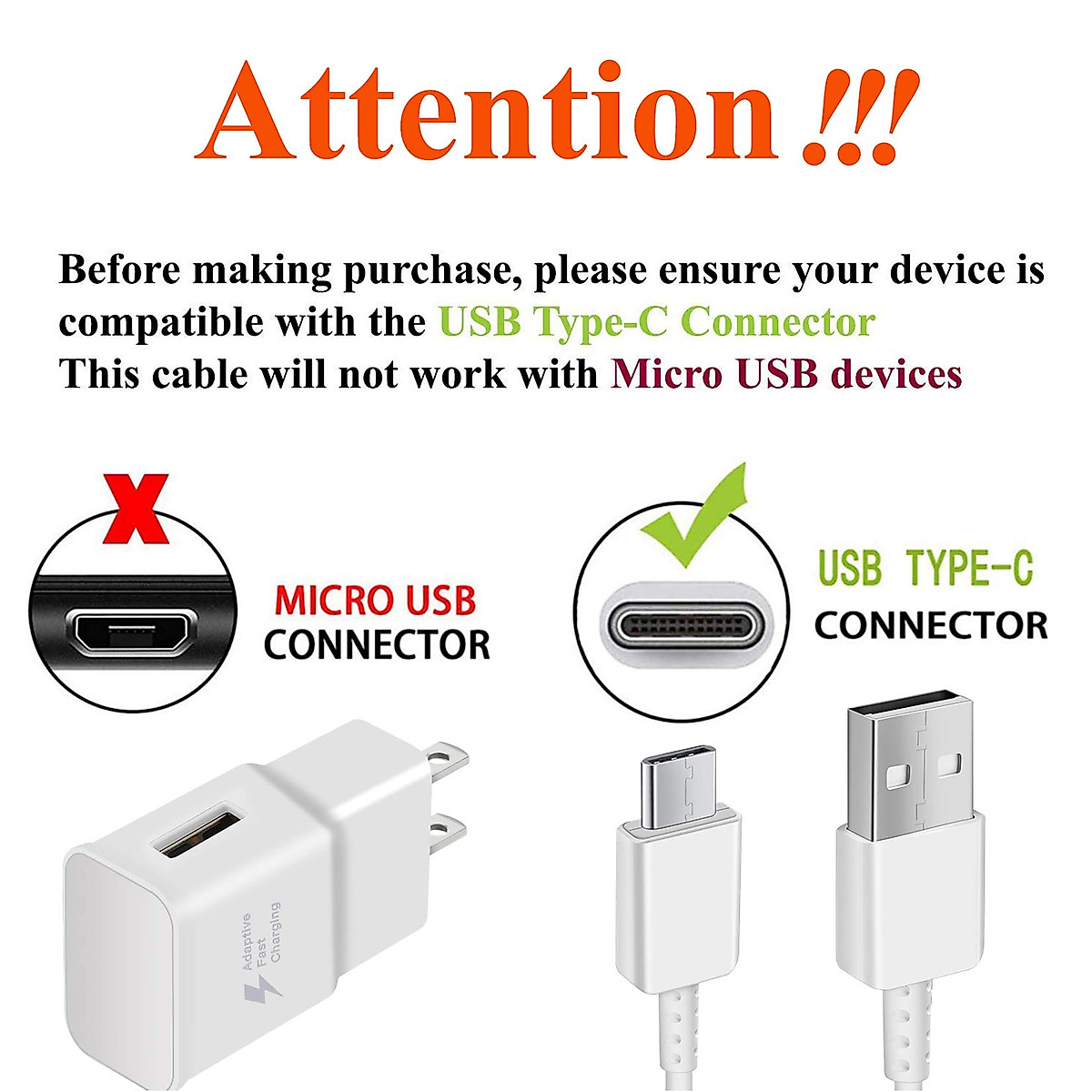 Adaptive Fast Charger Kit with USB Type C Cable【5 ft】 Fast Charging Wall Charger Block Compatible with Samsung Galaxy S21/S21 Ultra/S20/S20+/S10/S10e/S9/S8/S8Plus/Edge/Active/Note 8/9/10/20 (2 Pack)