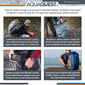 AquaQuest Riparia Waterproof Backpack - Extra Large 45L Roll Top DryBag - Black
