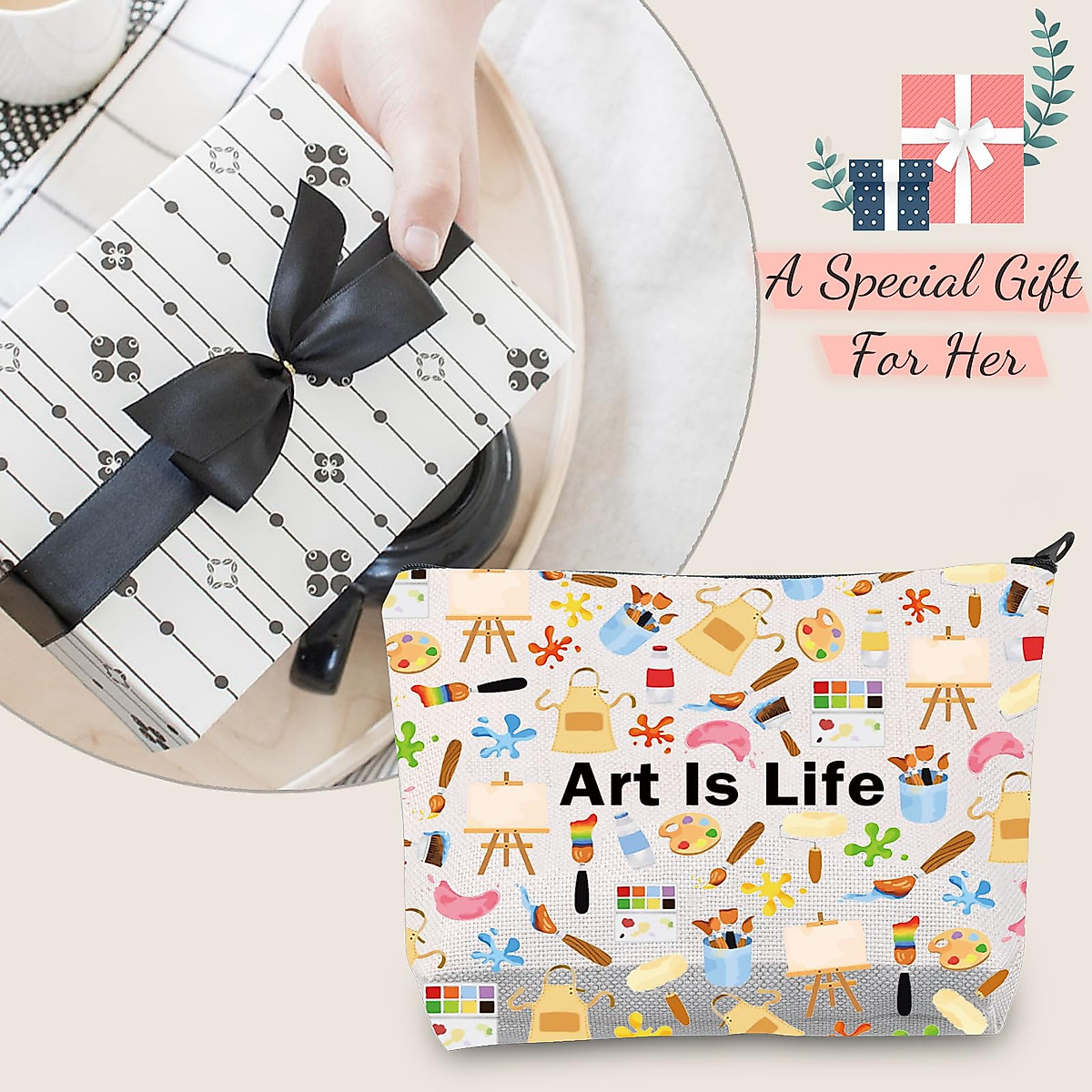 JXGZSO Artist Gift For Women Art Pencil Bag With Zipper Paintbrush Organizer Bag Gift For Art Lover Teacher