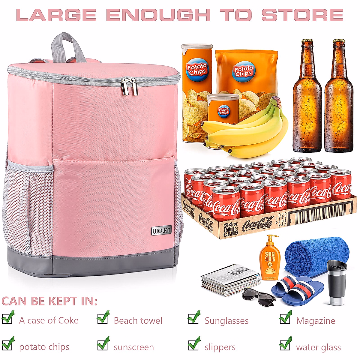 Insulated Outdoor - Leak Proof Backpack Cooler 30 Cans, Waterproof Lightweight Cooler Bag for 12h Hot/Cold Retention - Portable Soft Cooler for Travel, Camping, Beach, Lunch-Pink