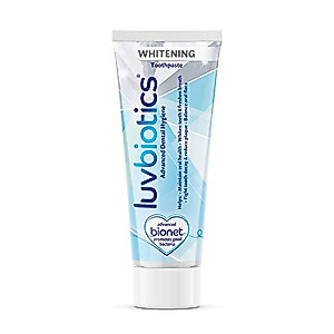 Luvbiotics Whitening Toothpaste with Probiotics & Xylitol promotes good bacteria for whiter teeth, fresh breath & healthy gums.Free from SLS, Parabens, Artificial Colours/Flavours/Sweeteners 75ml Tube
