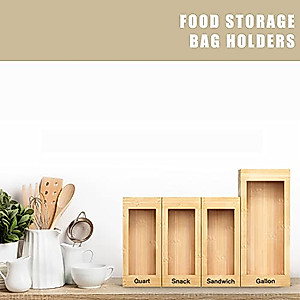 NC Ziplock bag storage organizer, 4 separate Baggie Organizer for Drawer，Bamboo Organizer Compatible with Gallon, Quart, Sandwich and Snack Variety Size Bag