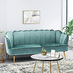 Christopher Knight Home Reitz Channel Stitch 3 Seater Shell Sofa - Velvet - Turquoise/Gold