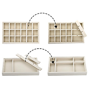 Elsjoy Set of 8 Velvet Jewelry Tray, Drawer Insert Divided Storage Holder Stackable Jewelry Organizer, Necklace Bracelet Display Tray for Earring, Ring, Brooch, Watch, 8.3"x5"x1" Beige 4 Styles