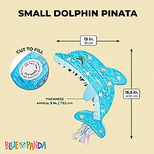 BLUE PANDA - Pull Pinata for Birthday Party, Small Dolphin (13 x 16.5 x 3 In)