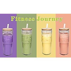 ANOTION Glass Cups with Lids and Straws 4 Packs, 24oz Travel Coffee Mug Wide Mouth Mason Jar Iced Coffee Cup Smoothie Cup Glass Tumbler Tea Cup Boba Cup Clear Cute Water Cups Drinking Jars Glasses
