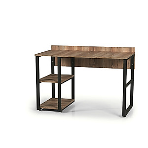 Aienid Solid Wood Walnut Black Computer Desk Black Metal Frame 58" Wooden Top 2 Shelves Writing and Computer Desk for Home Office, Oak