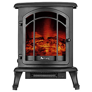 e-Flame USA Tahoe LED Portable Freestanding Electric Fireplace Stove Heater - Realistic 3-D Log and Fire Effect (Black)