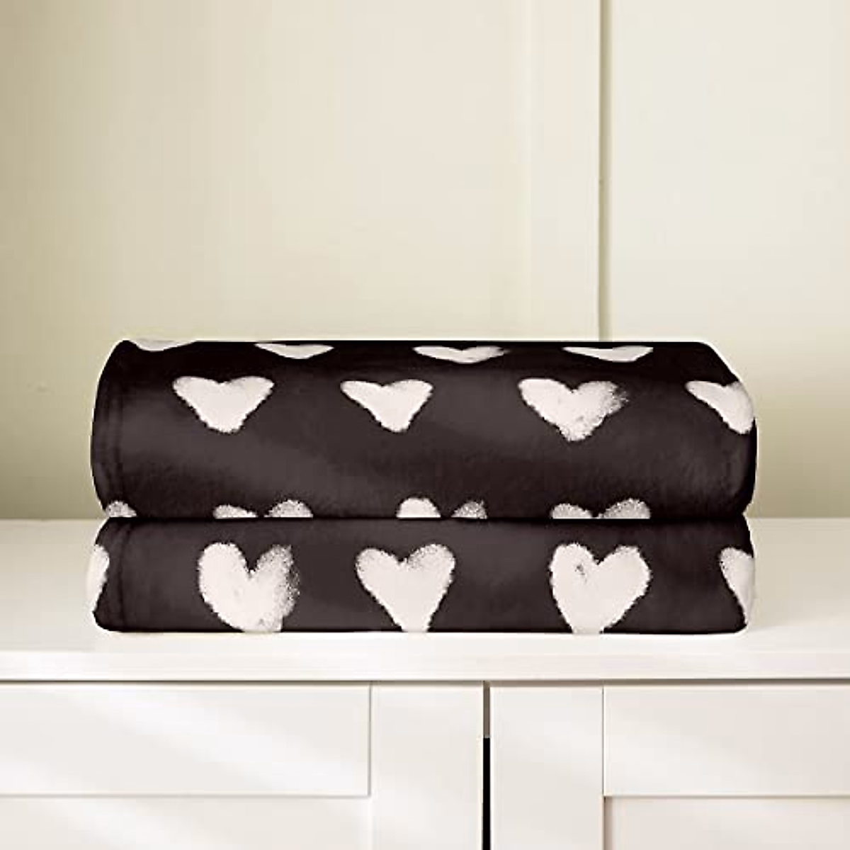 Black White Throw Blanket 40"x50" Cute Heart Pattern Fleece Blanket for Kids Boys Girls Valentine Day Gift Flannel Blanket Bedroom Home Dorm Decor Cartoon Love Geometric Love Heart Sherpa Blanket