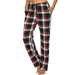 Ekouaer Women Pajama Pants Comfy Pj Bottom with Pockets Stretch Plaid Sleepwear Black and Wine Red Plaid Small