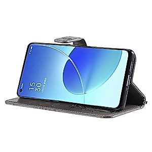 SATURCASE Case for Oppo Reno 6 Pro 5G, Butterfly Embossing PU Leather Flip Magnet Wallet Stand Card Slots Hand Strap Protective Cover for Oppo Reno 6 Pro 5G (Gray)