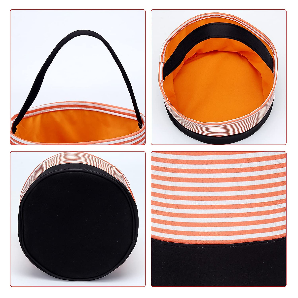 XinblueCo Halloween Trick or Treat Bags Halloween Candy Buckets Fabric Orange Black Purple Basket Candy Corn White Polka Dot Stripe Halloween Party Favor Bags…