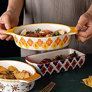 OSKOURW Soup Bowls Ceramic Plate Hand-Painted,Ware Bowl Baking Dishes Pizza Tray Western Food Plate Steak Salad Dishes Dinnerware Oven Rice Bowl (Color : 4)