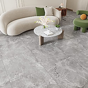 WESTICK Vinyl Flooring Peel and Stick Floor Tile Thick Solid Marble Texture Grey Removable Backsplash Tile Self Adhesive Waterproof Tile Stickers for Kitchen Bedroom Bathroom Living Room 10 PCS 12x12