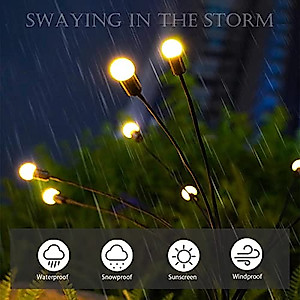 LIPIFAY Solar Powered Firefly Lights, Outdoor Waterproof Starburst Swaying Light, Vibrant Garden Solar Lights, for Yard Lawn Pathway Decoration, Warm White (2 Pack)