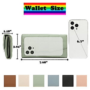 Sunwel Fashion Women's Quilted Wallets Vegan Leather Card Holder Bifold Womens Clutch Wallet with Large Capacity Zipper Coin Purse (GREEN)