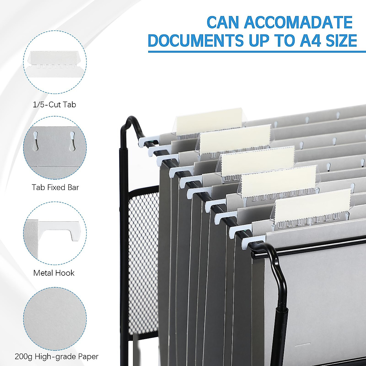 Qeeenar 80 Pack Hanging File Folders Letter Size File Cabinet 1/5 Cut Adjustable Tabs Filing Folders Organizer Bulk for Office School Home Document Storage Supplies, 12.4 x 9.4 Inch (Grey)