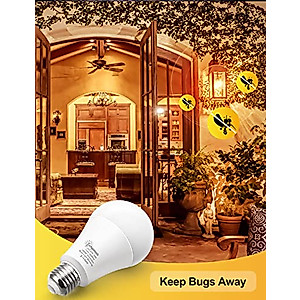 Yellow LED Light Bulbs [ 4 Pack ], A19 Bug Light Bulb Outside, 2000K Dimmable E26 Bug Lights 10W(60W Equivalent) Non-Attracting, Yellow for Porch Lights for Home, Halloween Decorative Illumination