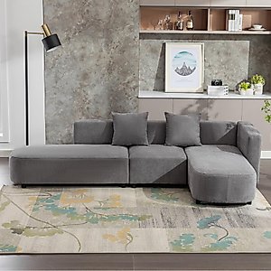 CALABASH Modern L Shaped U Style Seat Couch, Left Facing Sectional Modular Sofa, Convertible Upholstered 3-5 Seater Couches with 2 Pillows for Living Room, Bedroom, Office(Grey, 3 Seater Sofa)