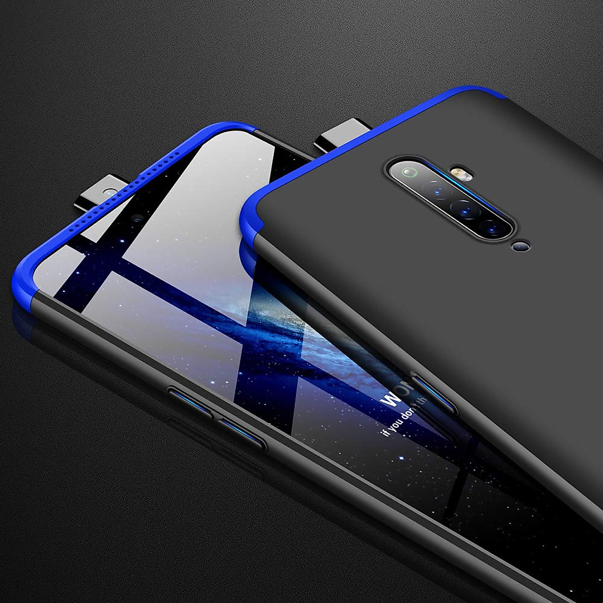 ZSCHAO Case for Oppo Reno2 Z Oppo Reno 2Z 360 Degree Ultra Slim Anti-Shock with Tempered Glass Case Compatible with Oppo Reno2 Z Hard Shockproof Full Matte Case Cover Black + Blue