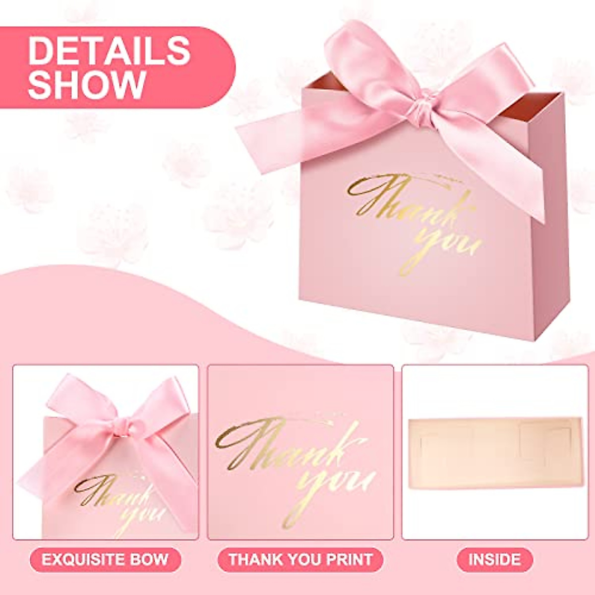 90 Pcs Small Thank You Gift Bag Party Favor Bags Treat Box with Bow Ribbons Mini Pink Goodie Bags Thank You Paper Gift Bags for Wedding Baby Shower Bridal Party Supplies, 4.5 x 1.8 x 3.9 Inches