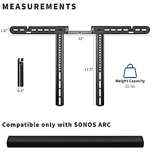VIVO Steel Speaker Mount Designed for Sonos Arc Soundbar, Above or Below Wall Mounted TV, Fits VESA Widths up to 600mm, Black, MOUNT-SONOS3T