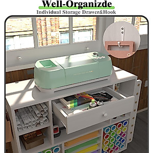 Craft organization and storage Cart Compatible with Cricut Machine, Rolling Craft Organizer With large drawer & 48 Vinyl Roll Holder, Crafting Cabinet Table Workstation for Craft Room Home