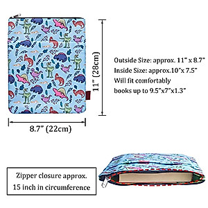 Book Sleeve Cute Dinosaur Book Covers for Paperbacks,Washable Fabric, Book Sleeves with Zipper, Medium 11 Inch X 8.7 Inch Dinosaur Gifts for Book Lover