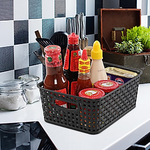 Sandmovie Black Plastic Rattan Storage Baskets, 6 Packs