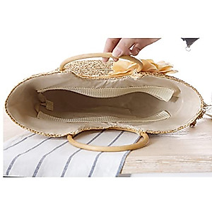 HBJE Beach Bags Women Totes Bags Handmade Knitting Large Straw Ladies Handbags Summer Flowers Rattan Woven Bag Purses,Beige