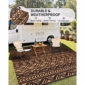 MontVoo-Outdoor Rug Carpet Waterproof 5x8 ft Reversible Patio Rug RV Camping Rug-Plastic Straw Rug Outside Indoor Outdoor Area Rug for Patio Deck Balcony Picnic Beach Outdoor Decor Boho Black Brown