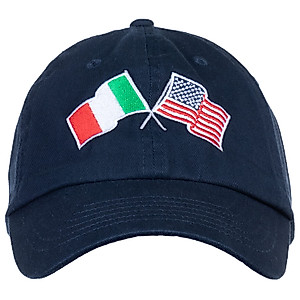 Ann Arbor T-shirt Co. Italian American Flag Hat - Italy USA Friendship, Italiano Italia America Baseball Dad Hat for Men Women - (Navy)