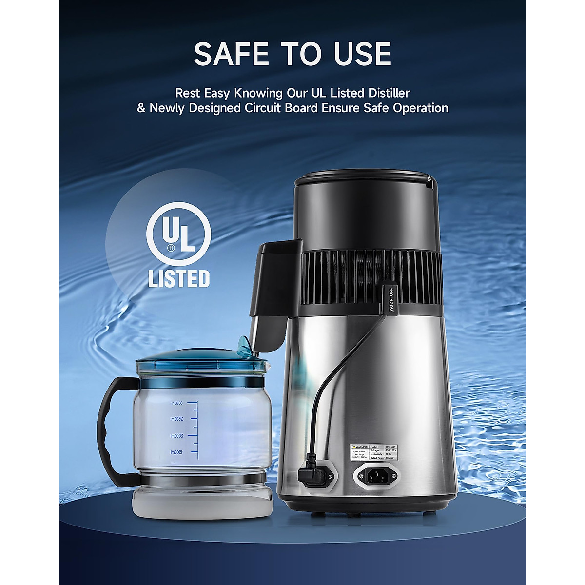 CO-Z Water Distiller for Home, 1350W 4L Distilled Water Machine for CPAP Machine with Control Panel & Glass Container, 1.1 Gal. Stainless Steel Water Distilling Equipment with Essential Oil Wine Modes