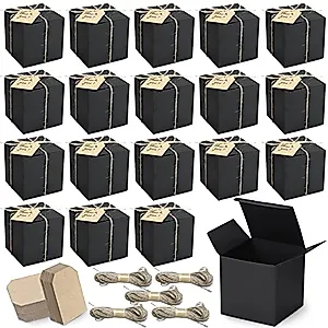 Yahenda 100 Pcs Kraft Gift Boxes Weddings Gift Boxes with Lids Small 4 x 4 x 4 Inch 66 ft Rope 100 Pcs Tags Bridesmaid Paper Gift Wrap Boxes for Party Favor Packaging School Office Supplies (Black)